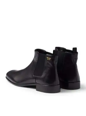 Prada Leather Ankle Boots With Elastic Side And Drawstring - Black