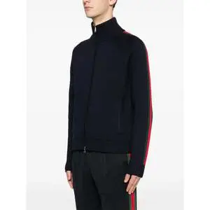 Gucci Zip-up High Neck Cardigan With Striped Sleeves