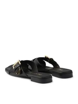Prada Leather Slider Sandals With Buckle