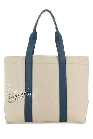 Givenchy Sand Canvas Shopping Bag With Blue Leather Straps - Brown