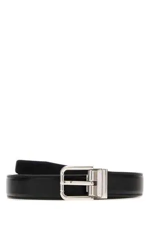 Dolce & Gabbana Leather Belt With Silver Tone Buckle - Black