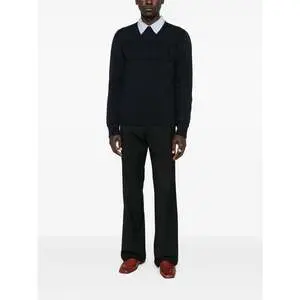 Gucci Dark Tonal Logo Ribbed Knit Crew Neck Long Sleeve Sweater
