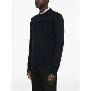 Gucci Dark Tonal Logo Ribbed Knit Crew Neck Long Sleeve Sweater