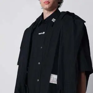 Mihara Yasuhiro Navy Checked Shirt With Double Sleeves
