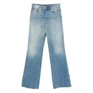 Gucci Denim Flared Jeans With Horsebit Detail - Blue