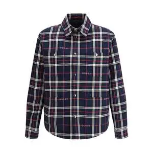Gucci Tartan Plaid Logo Detail Cotton Shirt Jacket - Blue