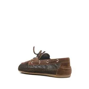 Miu Miu Suede And Mesh Loafers With Eyelet Detail - Brown