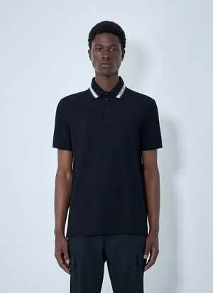 Moncler Striped Collar Polo Shirt - Black