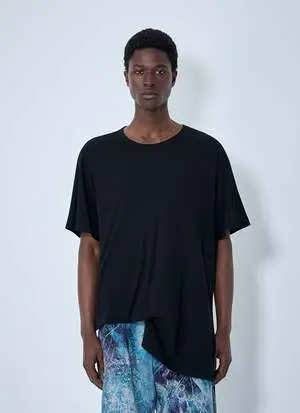 Yohji Yamamoto Diorama Jersey Asymmetry Hem T-shirt - Black