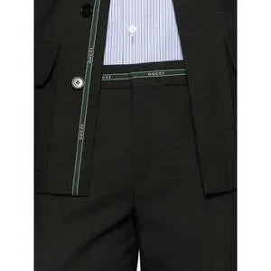 Gucci Grey Wool Logo Waistband Trousers