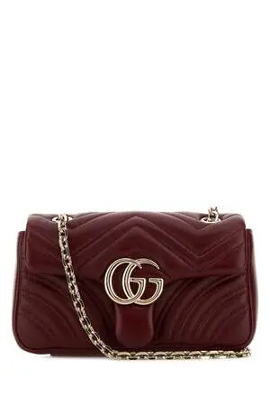 Gucci Small Gg Marmont Shoulder Bag In Burgundy Nappa Leather - Red