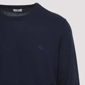 Etro Knitted Sweater With Embroidered Logo - Blue