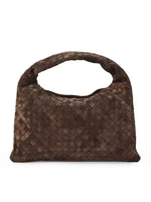 Bottega Veneta Suede Woven Top Handle Bag - Brown
