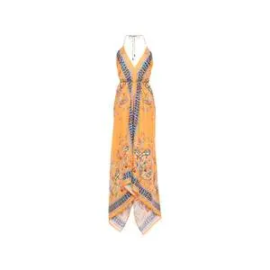 Etro Paisley Print Silk Halterneck V-neck Dress - Orange