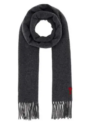 AMI Paris Melange Graphite Wool Scarf - Gray
