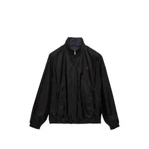 Prada Zip-up Bomber Jacket With Logo Plaque - Black