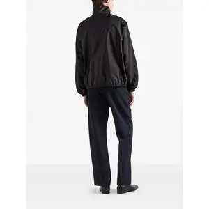 Prada Zip-up Bomber Jacket With Logo Plaque - Black