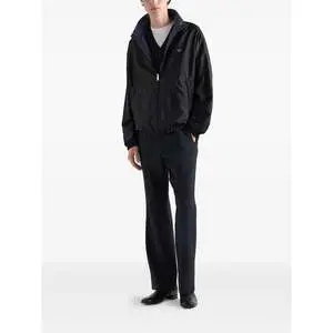 Prada Zip-up Bomber Jacket With Logo Plaque - Black