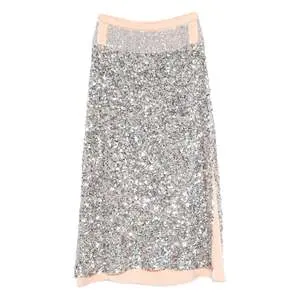 Rabanne Tone Sequin Embellished Straight Skirt With Side Slit - Silver