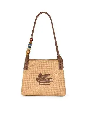 Etro Libra Small Raffia Shopping Bag With Embroidered Pegasus Logo - Brown