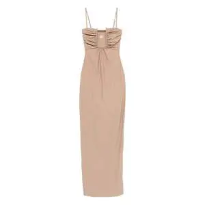 Christopher Esber Beige Ruched Sleeveless Midi Dress