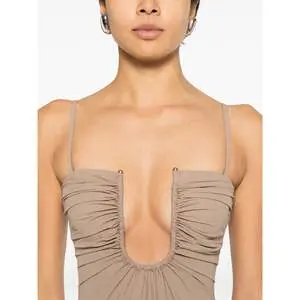 Christopher Esber Beige Ruched Sleeveless Midi Dress