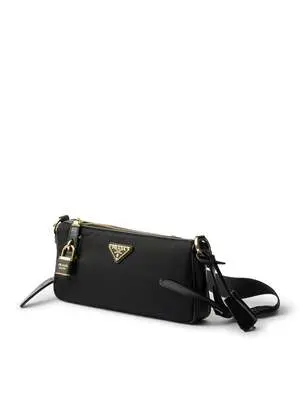 Prada Small Re-nylon And Leather Shoulder Bag With Padlock - Black