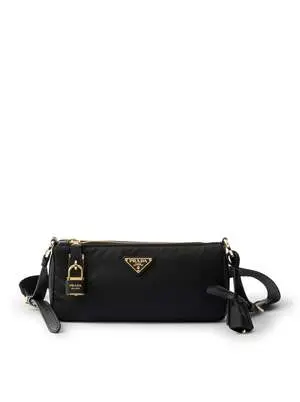 Prada Small Re-nylon And Leather Shoulder Bag With Padlock - Black