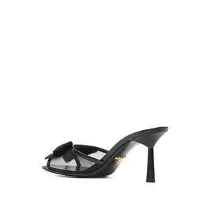 Prada Bow Detail Stiletto Heel Open Toe Mules