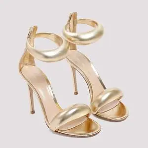 GIANVITO ROSSI Gold Metallic Leather Stiletto Sandals - Silver