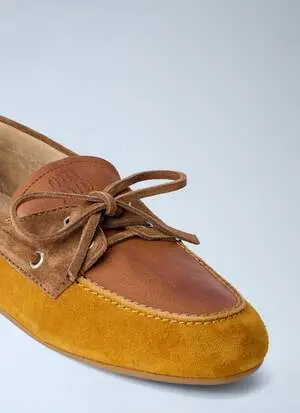 Miu Miu Suede And Leather Boat Shoes - Brown