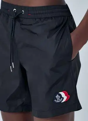 Moncler Elasticated Swim Shorts With Drawstring Waistband - Black