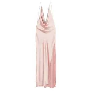 Andamane Spaghetti Straps Cowl Neck Side Slit Dress