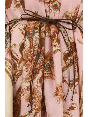 Zimmermann Aster Billow Dress Printed Silk Maxi Dress With Puff Sleeves And Belted Waist - Multicolor