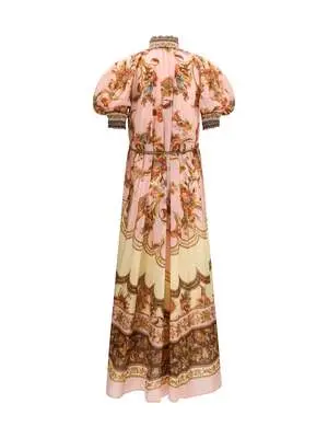Zimmermann Aster Billow Dress Printed Silk Maxi Dress With Puff Sleeves And Belted Waist - Multicolor