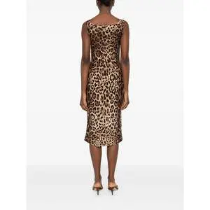 Dolce & Gabbana Leopard Print Sleeveless Square Neck Dress