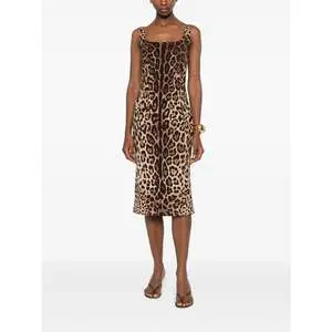 Dolce & Gabbana Leopard Print Sleeveless Square Neck Dress