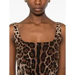 Dolce & Gabbana Leopard Print Sleeveless Square Neck Dress