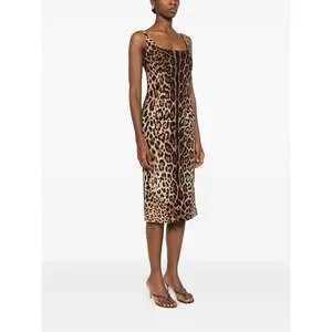 Dolce & Gabbana Leopard Print Sleeveless Square Neck Dress