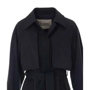 Herno Belted Crinkle Woven Trench Coat - Black
