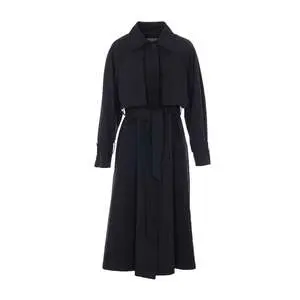 Herno Belted Crinkle Woven Trench Coat - Black