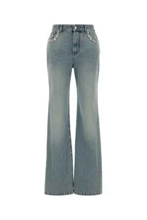 Alexander McQueen Embellished Denim Jeans - Blue