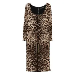 Dolce & Gabbana Leopard Print Long Sleeve Dress - Brown