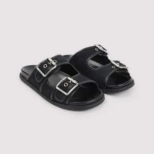 Gucci Gg Canvas Sandals With Buckle Detail - Black