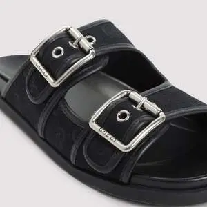 Gucci Gg Canvas Sandals With Buckle Detail - Black