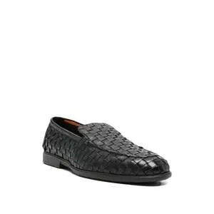 Santoni Woven Leather Loafers - Black
