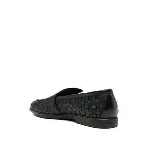 Santoni Woven Leather Loafers - Black