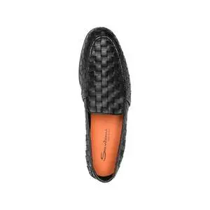 Santoni Woven Leather Loafers - Black