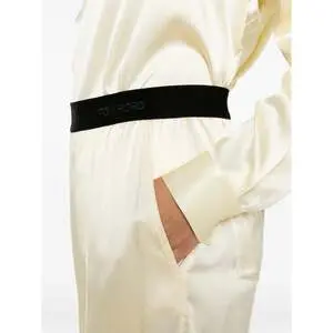 TOM FORD Cream Silk Blend Straight Leg Trousers - Yellow