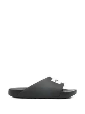 Givenchy Black Logo Detail Open Toe Flat Sole Slides - Multicolor